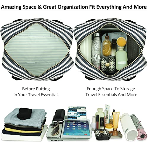 Travel Duffel Bag Foldable Weekender Overnight Bag for Men Women Lightweight Carry on Tote Bag For Spirit Airlines Blue White Stripes