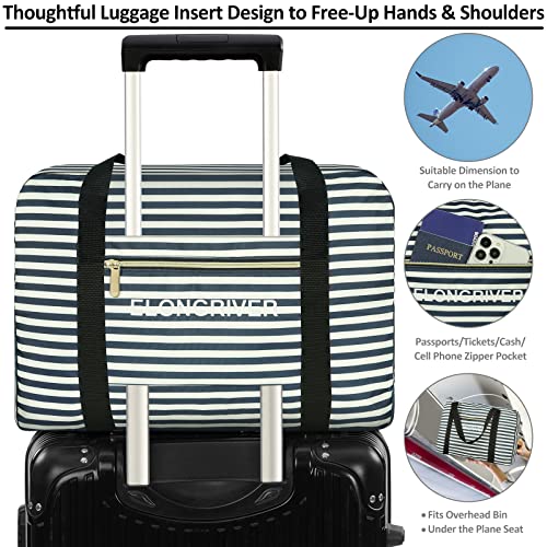 Travel Duffel Bag Foldable Weekender Overnight Bag for Men Women Lightweight Carry on Tote Bag For Spirit Airlines Blue White Stripes
