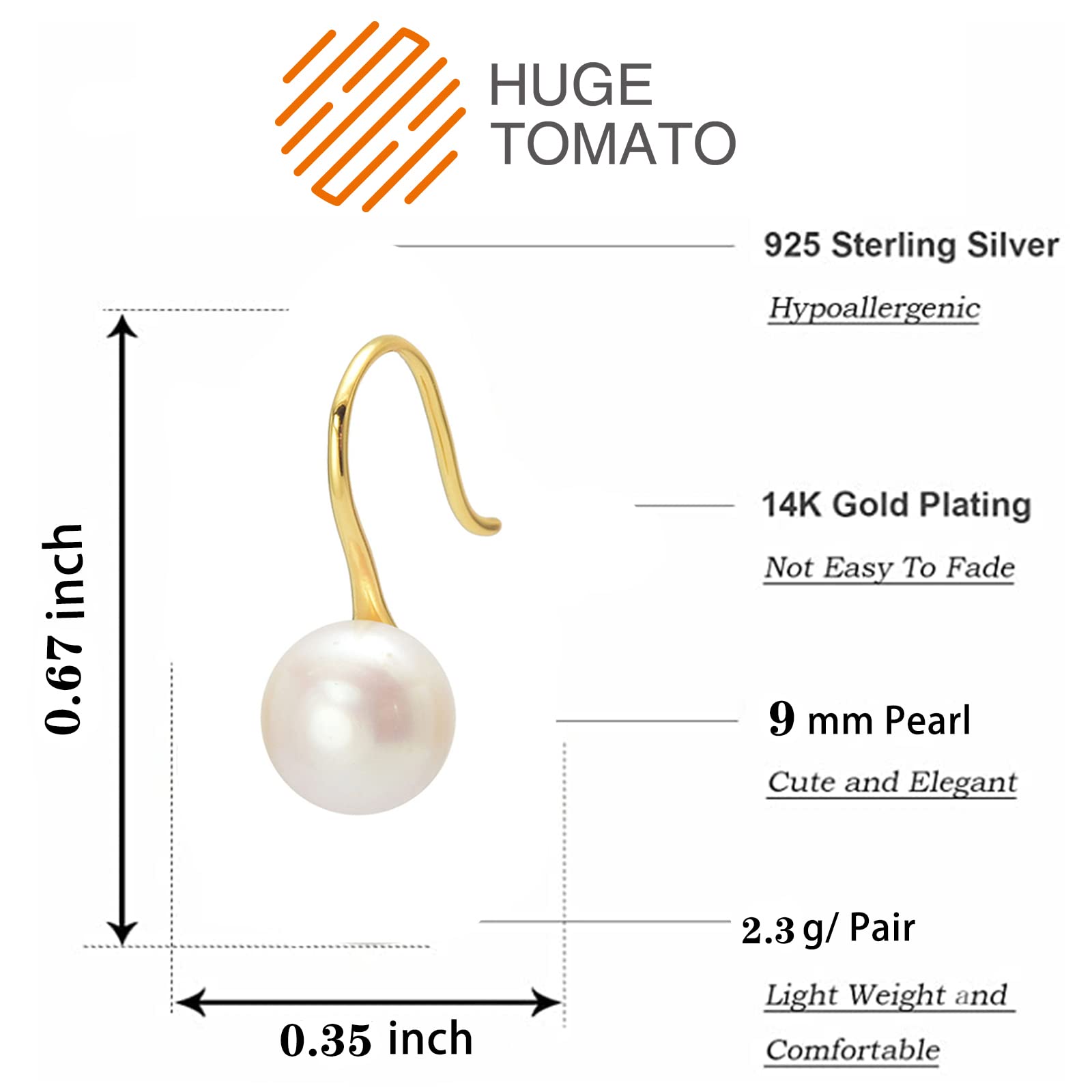 HUGE TOMATO AAA Freshwater Pearl Drop Earrings 8-9mm Sterling Silver and 14k Gold Real Pearl Earrings