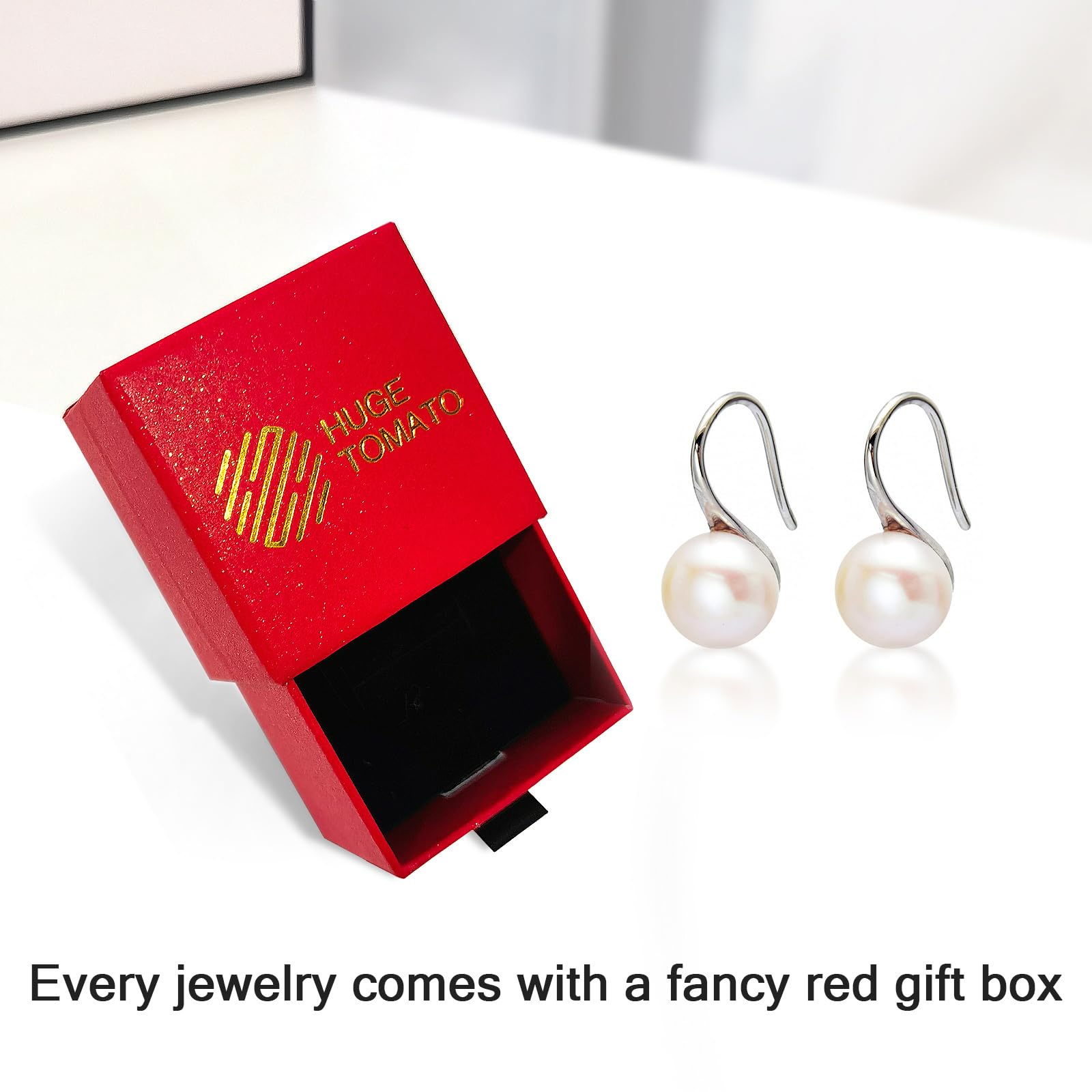 HUGE TOMATO AAA Freshwater Pearl Drop Earrings 8-9mm Sterling Silver and 14k Gold Real Pearl Earrings