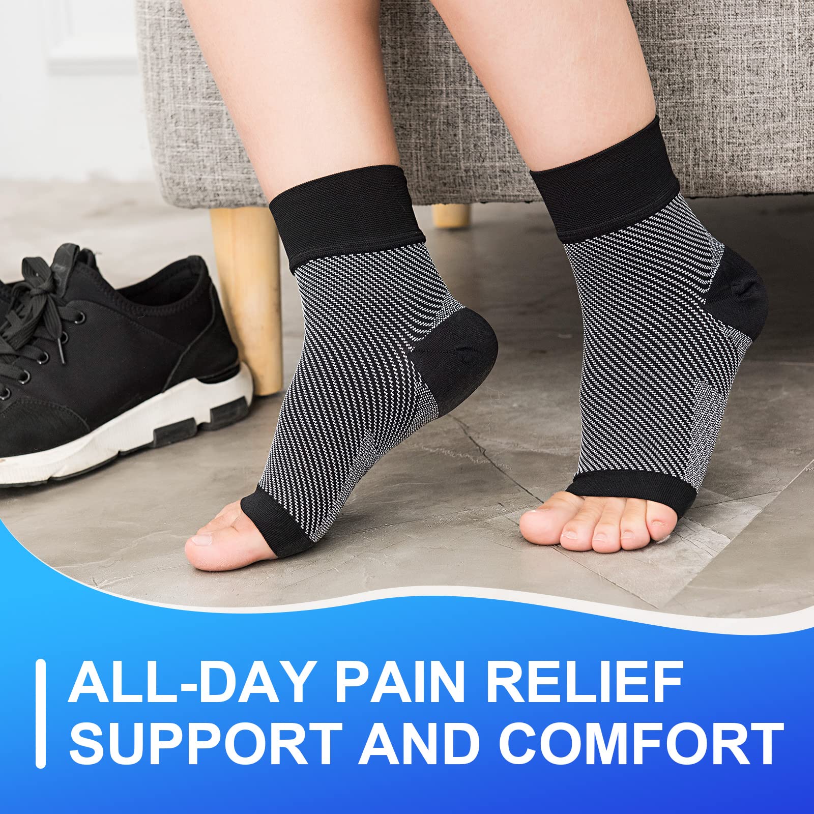 MERUYOO Ankle Brace Compression Sleeve (2 Pairs) Plantar Fasciitis Relief Socks for Women and Men, Compression Socks for Arch Support, Achilles Tendon, Neuropathy, Spain