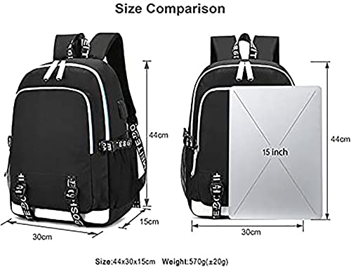 Anime Backpack Shoulder Bag with USB Charging Port Unisex Anime School Bookbag Laptop Backpack Daypack (D)