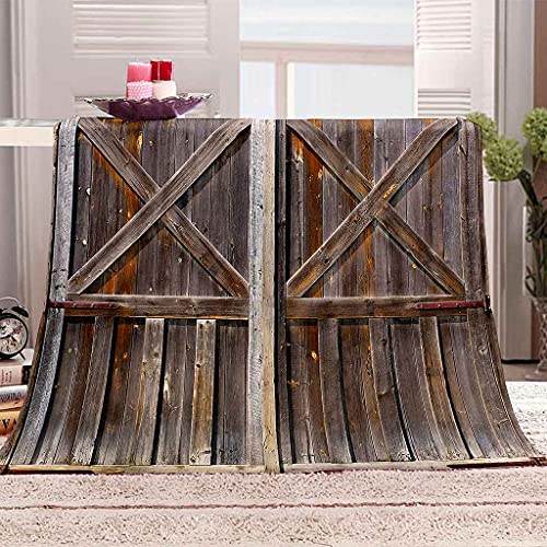 DALEM Soft Fleece Throw Blanket - Fluffy Microfiber Solid Blankets for Bed and Couch Double/Single Size - 59X79Inch Vintage Wooden Door Print Printed Flannel Blanket for Bed, Couch and Sofa