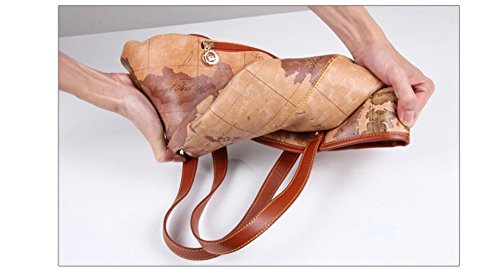 Faux Leather Vintage Novelty World Map Backpack Travel Lacing Bag Hot 03