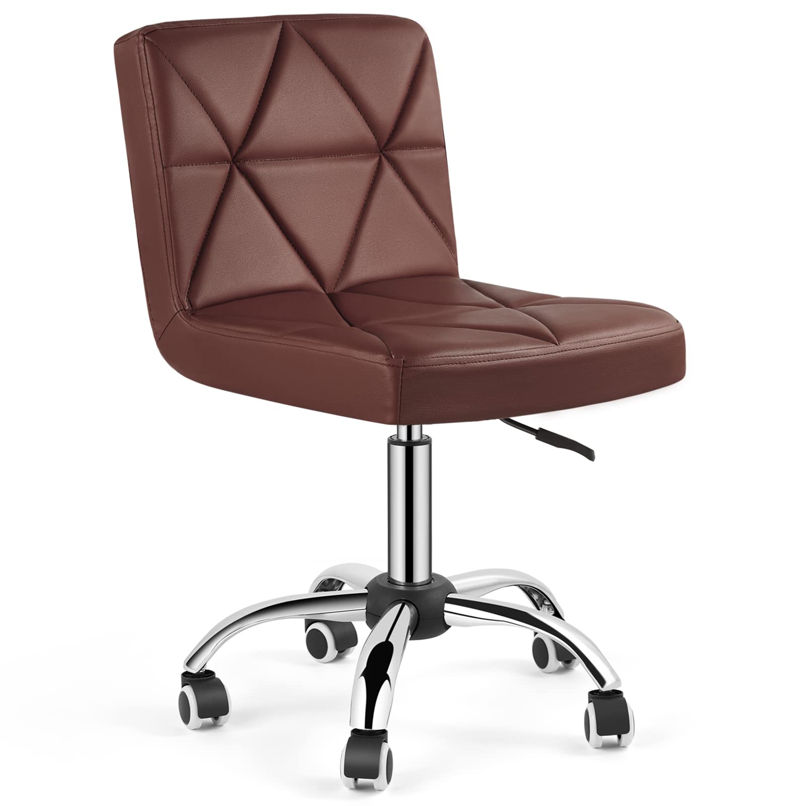 COSVALVE Armless Desk Chair, Low Back 360 Swivel Office Chair, Height Adjustable Executive Conference Task Chair with Rolling Wheels and Diamond Pattern for Home Bedroom Computer Barber, Brown