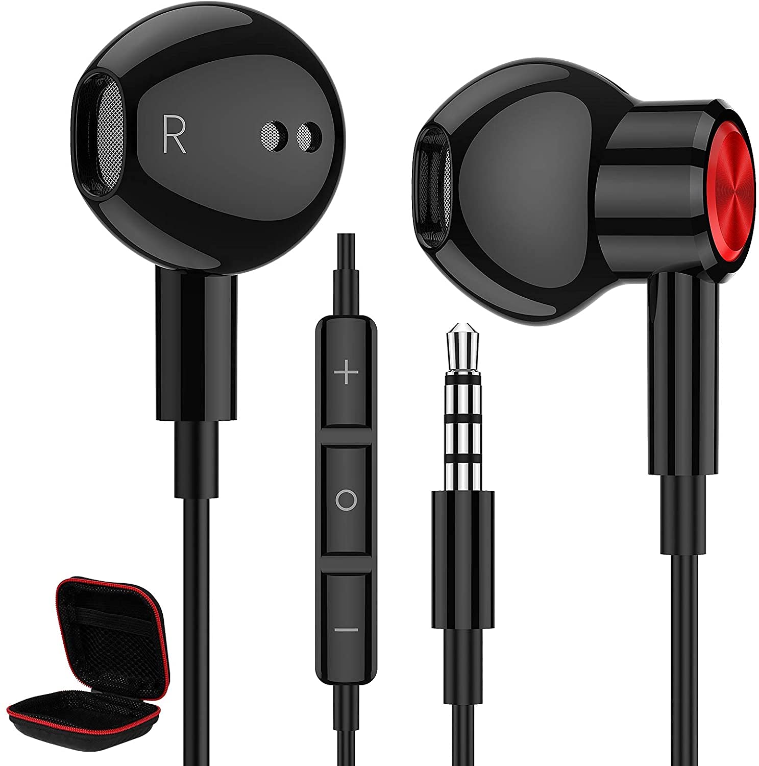 ACAGET 3.5mm Headphones Black + White 2 Pack Wired 3.5mm Earbuds for iPhone 6S Plus 6 5S Noise Cancelling Earphones Magnetic Headset for Samsung Galaxy S10 S9 A23 A13 A32 A52 OnePlus 6 5T