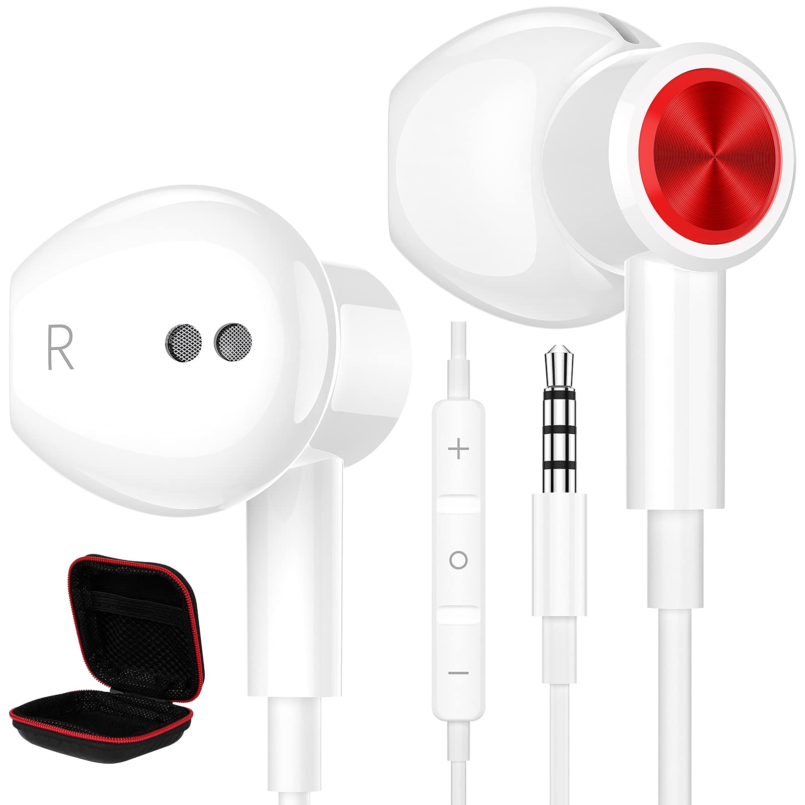 ACAGET 3.5mm Headphones Black + White 2 Pack Wired 3.5mm Earbuds for iPhone 6S Plus 6 5S Noise Cancelling Earphones Magnetic Headset for Samsung Galaxy S10 S9 A23 A13 A32 A52 OnePlus 6 5T