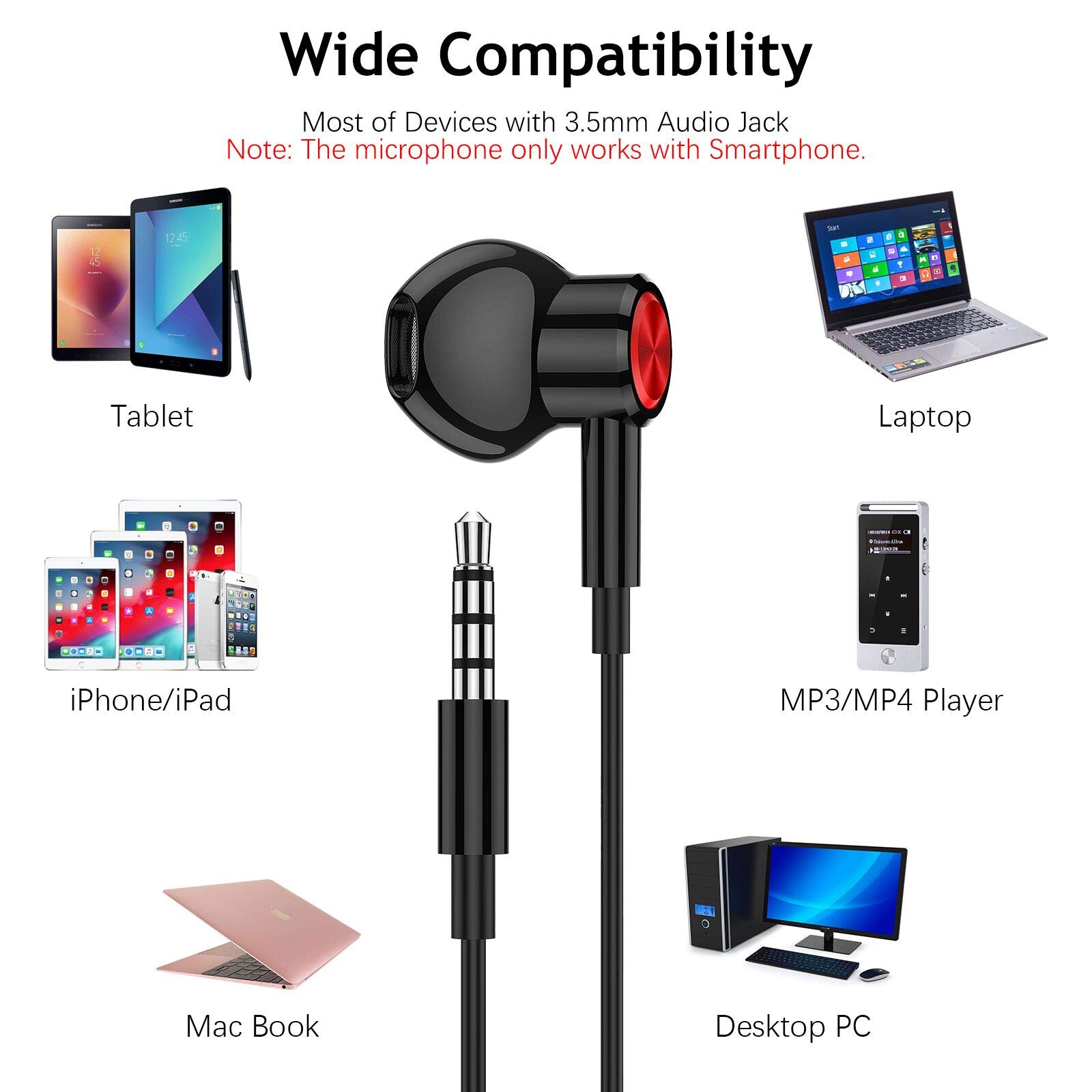 ACAGET 3.5mm Headphones Black + White 2 Pack Wired 3.5mm Earbuds for iPhone 6S Plus 6 5S Noise Cancelling Earphones Magnetic Headset for Samsung Galaxy S10 S9 A23 A13 A32 A52 OnePlus 6 5T