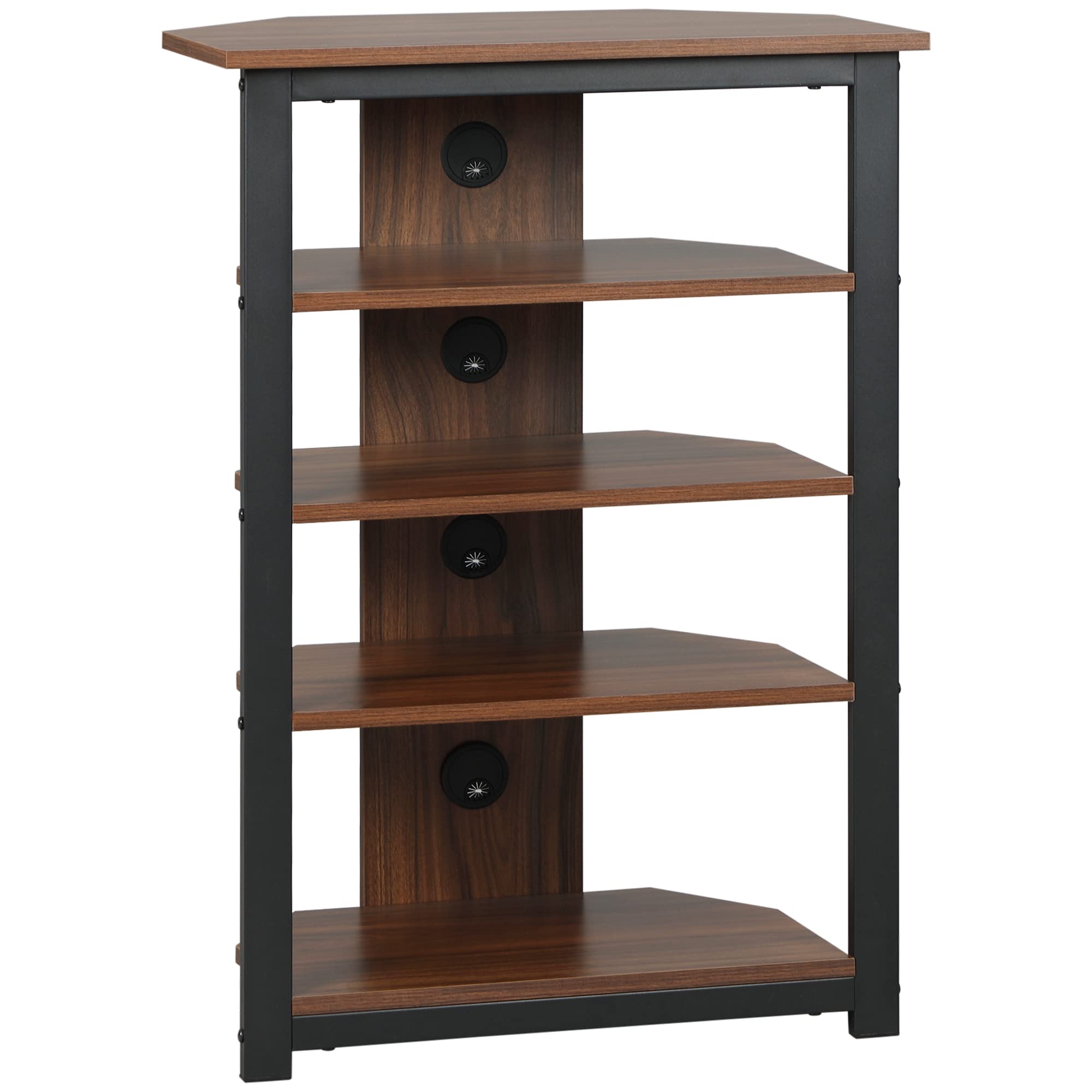 HOMCOM Media Stand with 4-Tier Audio Rack AV Media Corner Shelf with Cable Management for DVD Players Game Console TV Box Cable Box Xbox WiFi Router, Brown