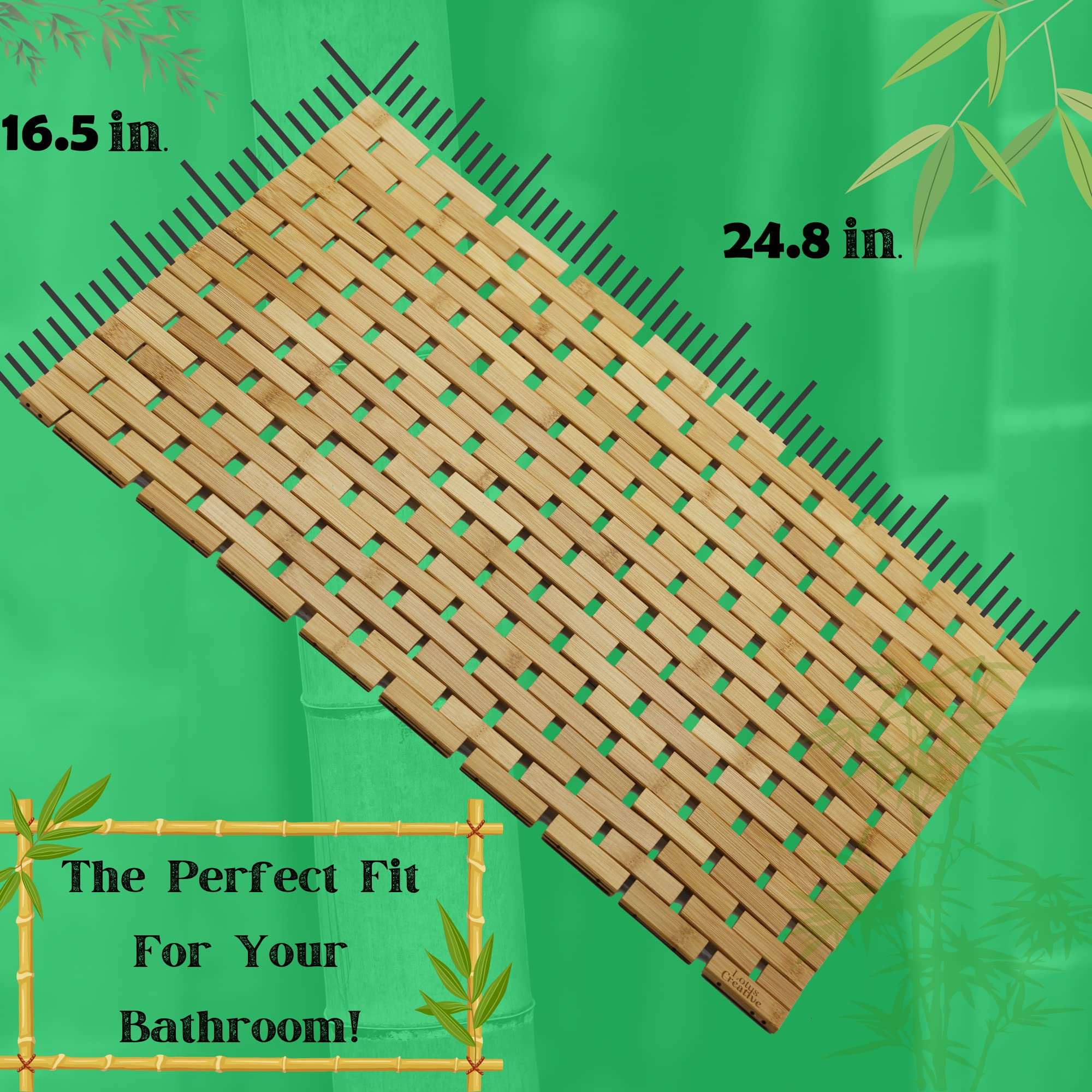Lotus Creative's Bamboo Bath and Shower Mat Perfect for Bathroom, Bathtub, Kitchen, and Sauna – Quick Dry – Boho Bathroom Accessories, Bathmat Decor