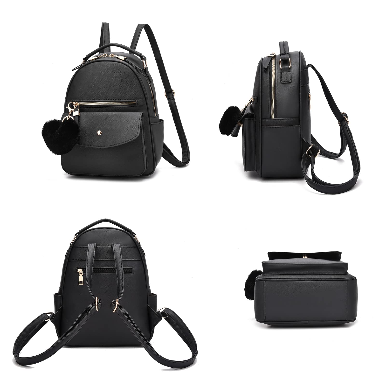 I IHAYNER Mini Backpack for Women Small Backpack for Ladies Leather Backpack Purse Designer Travel Satchel Bags with Pompom
