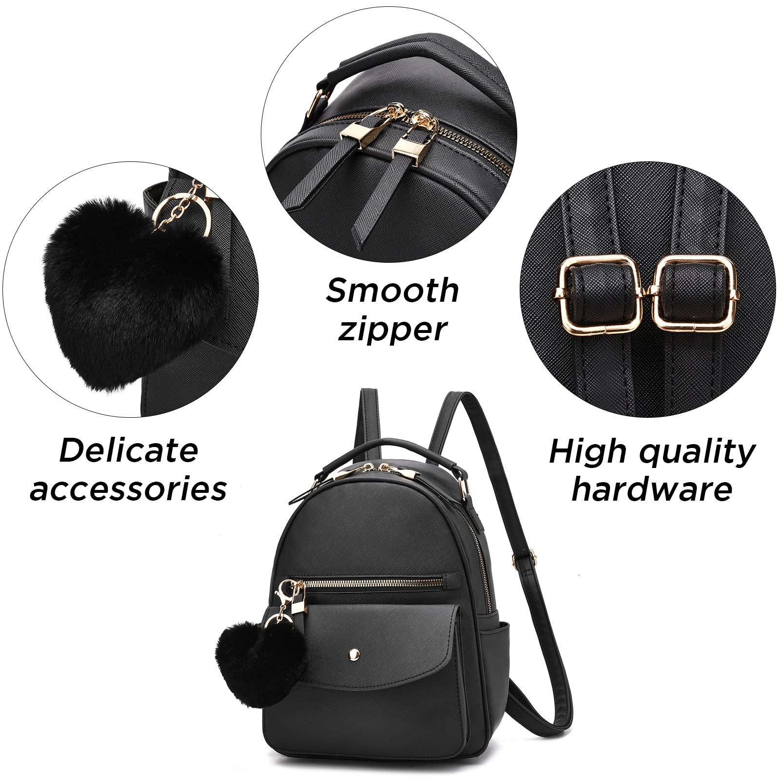 I IHAYNER Mini Backpack for Women Small Backpack for Ladies Leather Backpack Purse Designer Travel Satchel Bags with Pompom