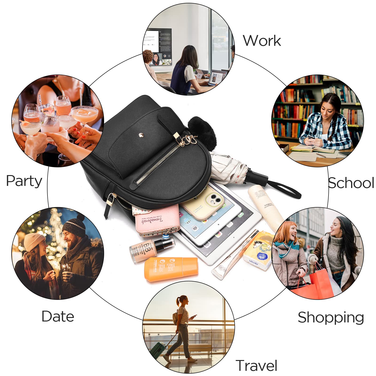 I IHAYNER Mini Backpack for Women Small Backpack for Ladies Leather Backpack Purse Designer Travel Satchel Bags with Pompom