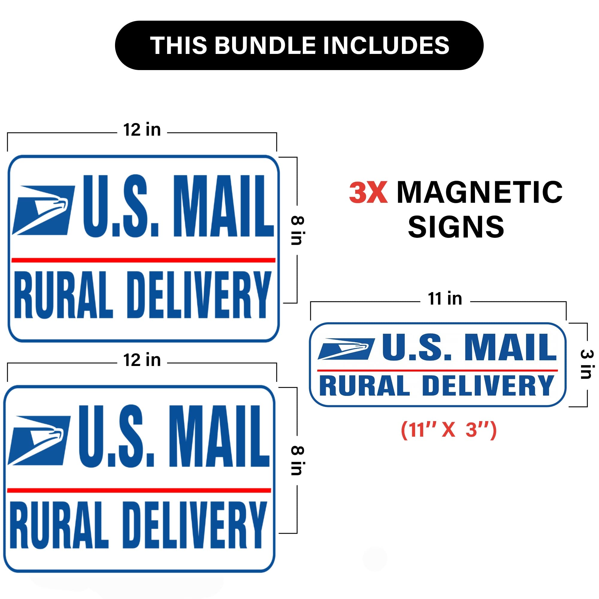 Lumiere Tech 3 Pack AUTHENTIC Heavy Duty U.S. Mail Delivery Driver Magnetic Signs U.S. Rural Delivery Carrier Magnets 2(12"×8") 1(11"×3") For Cars, SUV, Trucks (White)