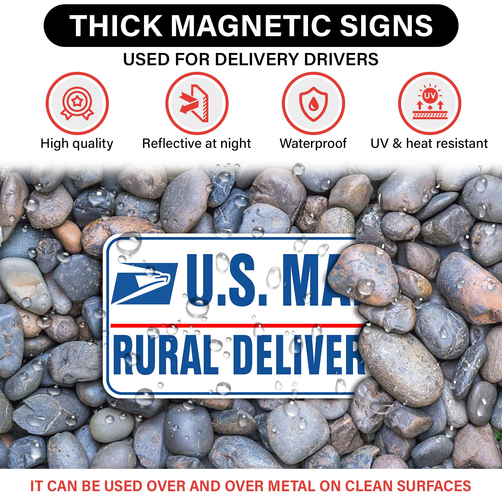 Lumiere Tech 3 Pack AUTHENTIC Heavy Duty U.S. Mail Delivery Driver Magnetic Signs U.S. Rural Delivery Carrier Magnets 2(12"×8") 1(11"×3") For Cars, SUV, Trucks (White)