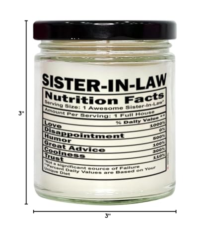 Funny Sister-in-Law Candle Nutrition Facts 9oz Vanilla Scented Soy Wax Candles