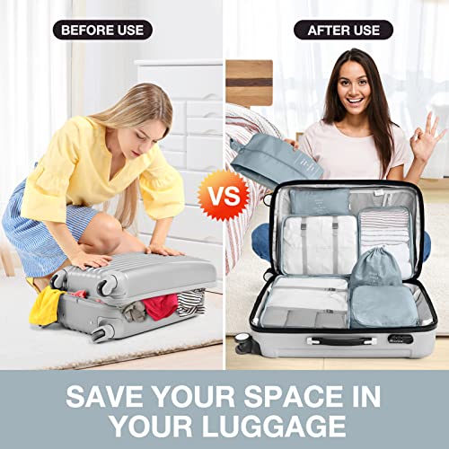 8 Pack Luggage Packing Organizers Packing Cubes Waterproof Suitcase Organizer Bags Travel Packing Organizers (Gray)