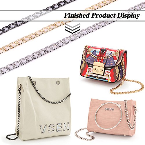 Swpeet 3Pcs Luxury Fashion 47 Inche Replacement Flat Chain Strap with Buckles Set, Perfect for DIY Metal Shoulder Cross Body Bag Hand Bag Purse Replacement ( Gold + Silver+ Gun-Black