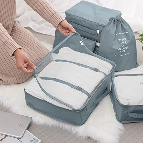 8 Pack Luggage Packing Organizers Packing Cubes Waterproof Suitcase Organizer Bags Travel Packing Organizers (Gray)