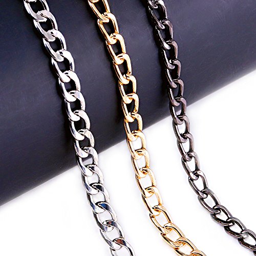 Swpeet 3Pcs Luxury Fashion 47 Inche Replacement Flat Chain Strap with Buckles Set, Perfect for DIY Metal Shoulder Cross Body Bag Hand Bag Purse Replacement ( Gold + Silver+ Gun-Black