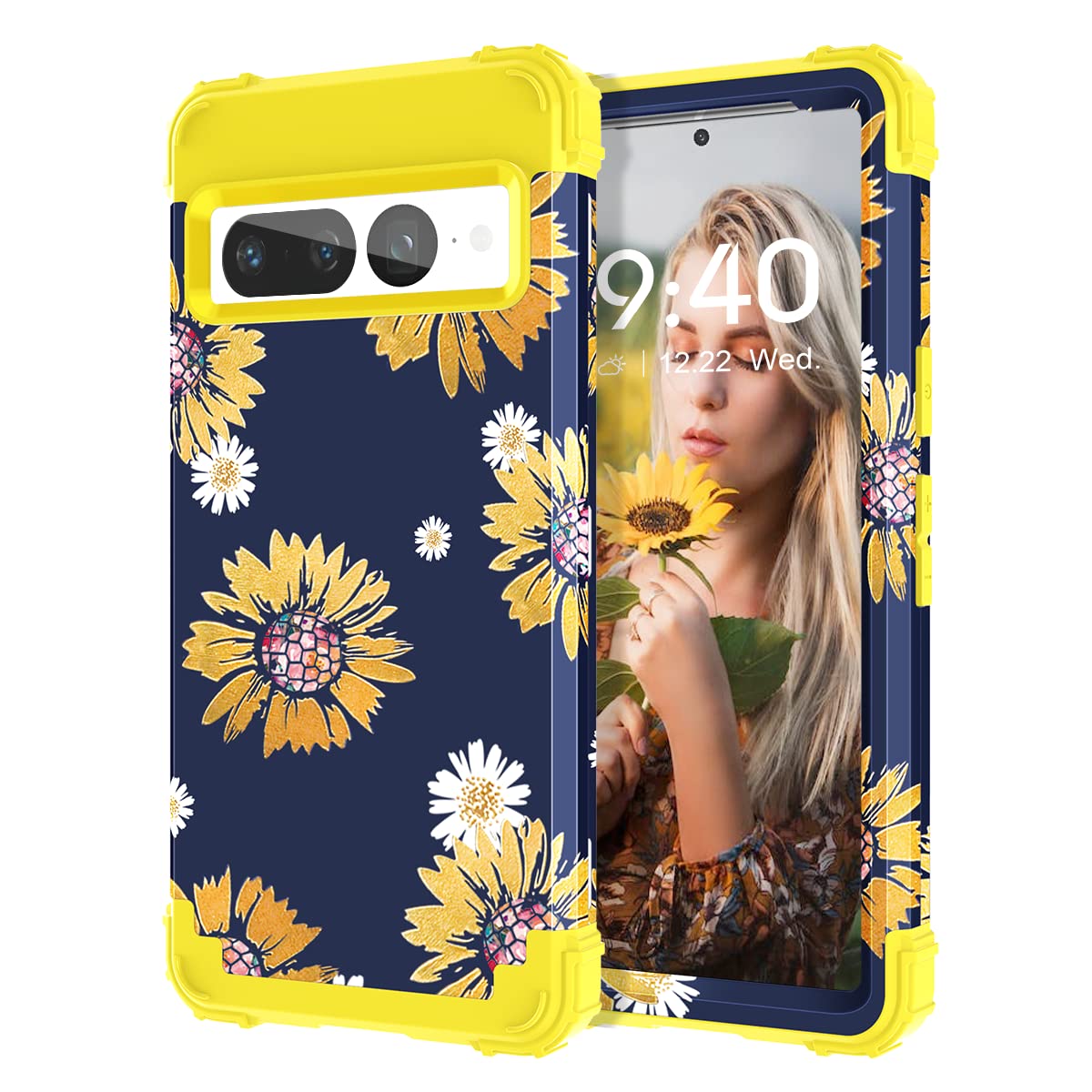 Fingic Pixel 7 Pro Case, Heavy Duty Protection, Sunflower Design, Yellow, for Google Pixel 7 Pro