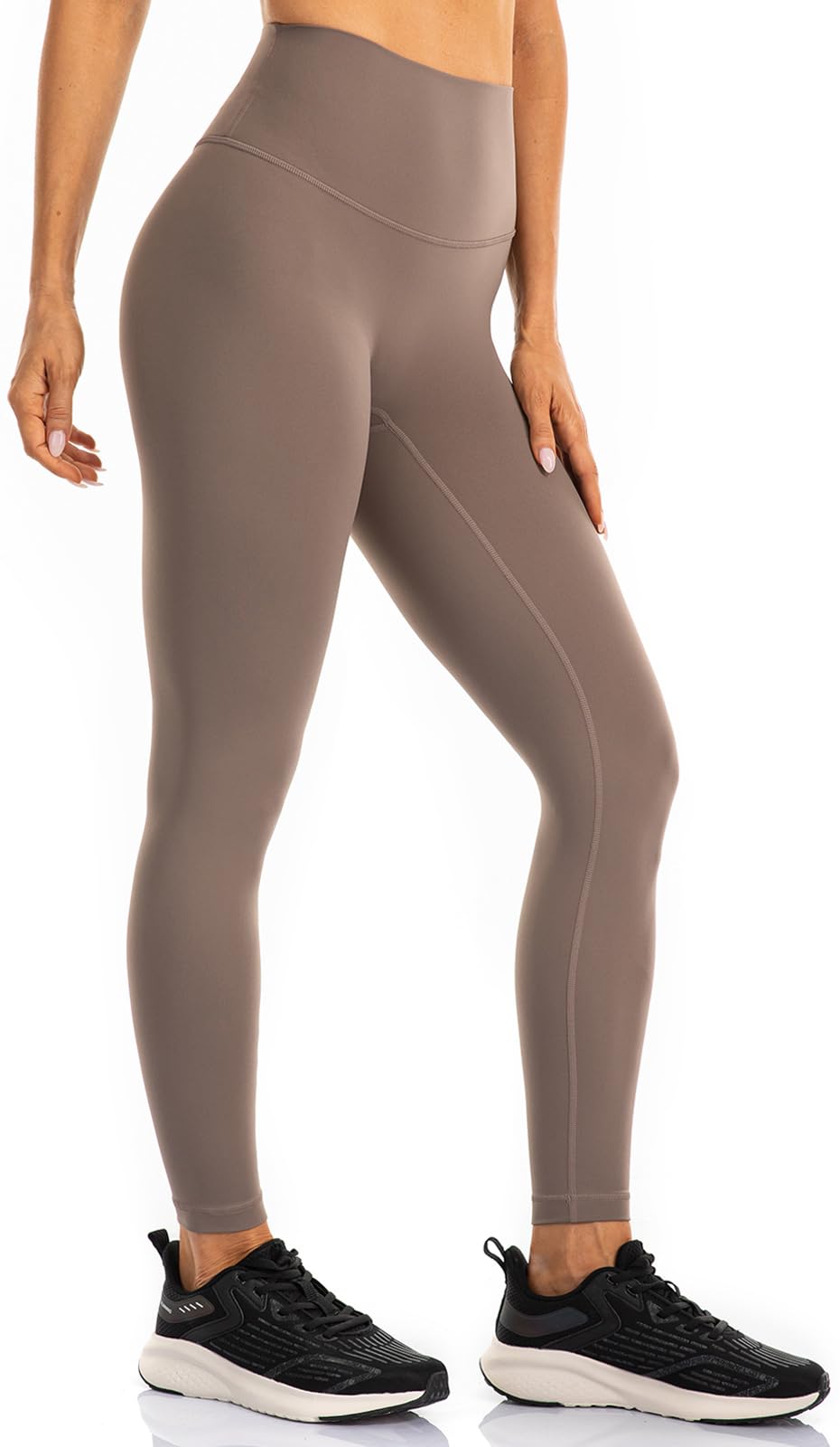Ukaste Women's Studio Essential High-Rise Yoga Leggings 25" - Soft Stretch Workout Active Tights Pants (Desert Taupe, 6)
