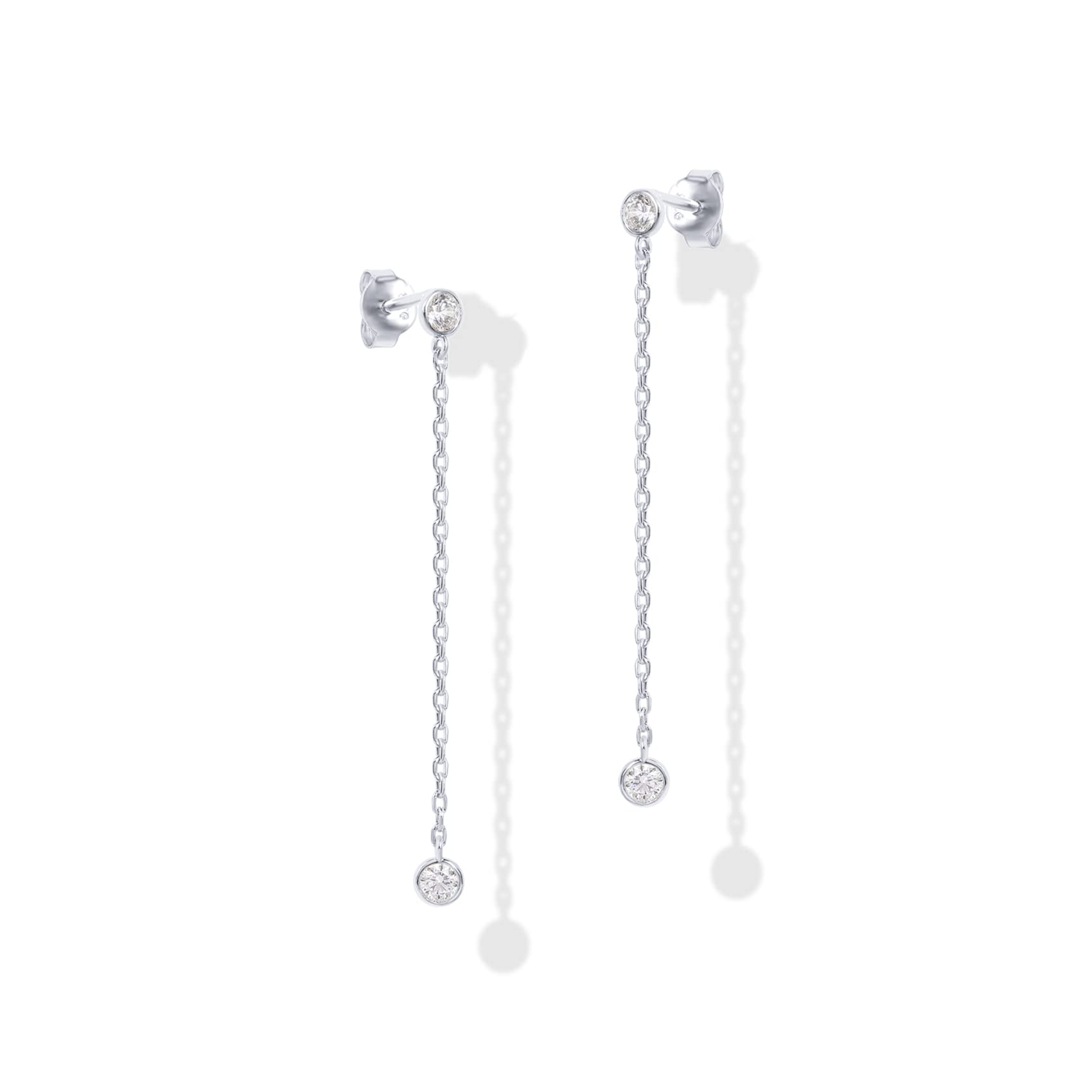 PAVOI Rhodium Plated Sterling Silver Post Cubic Zirconia Station Linear Dangle Earrings for Women - Simulated Diamond Drop Earrings