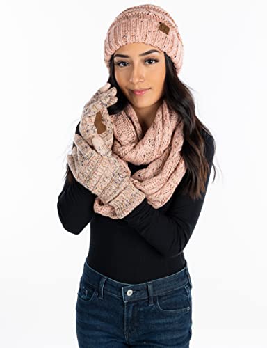 Funky Junque Hat Scarf Glove Set for Women Christmas Gifts Winter Matching Beanie Infinity Scarf Texting Gloves Confetti Indi Pink
