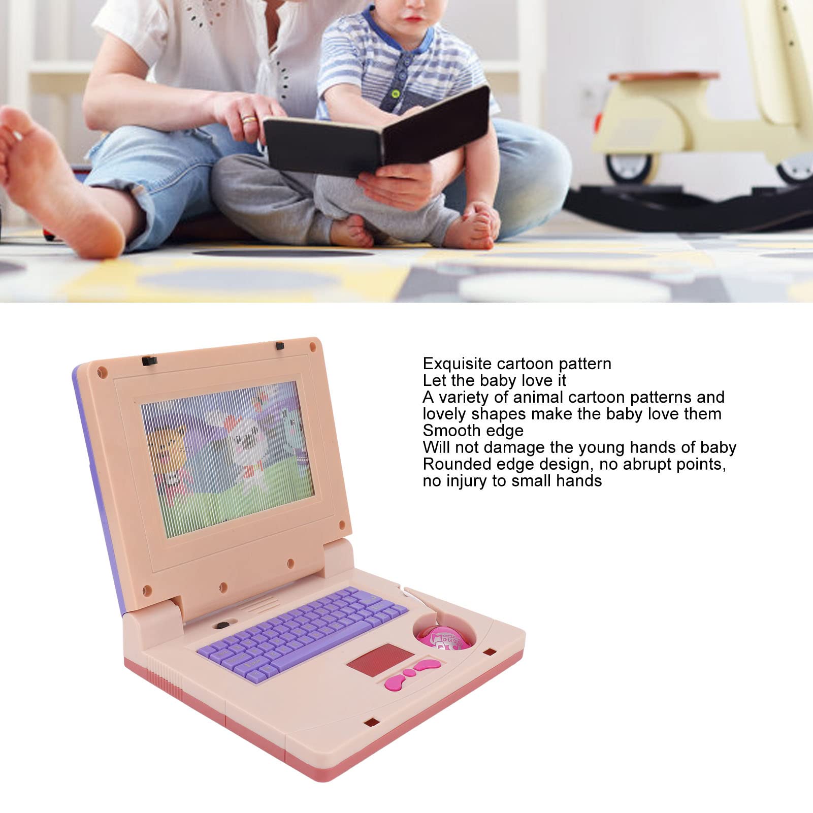 Kids Exploration Toy Laptop Educational Learning Computer, Children's Educational Interactive Computer with 20 Learning Activities and 30 Pieces of Popular Music, Birthday (Pink)