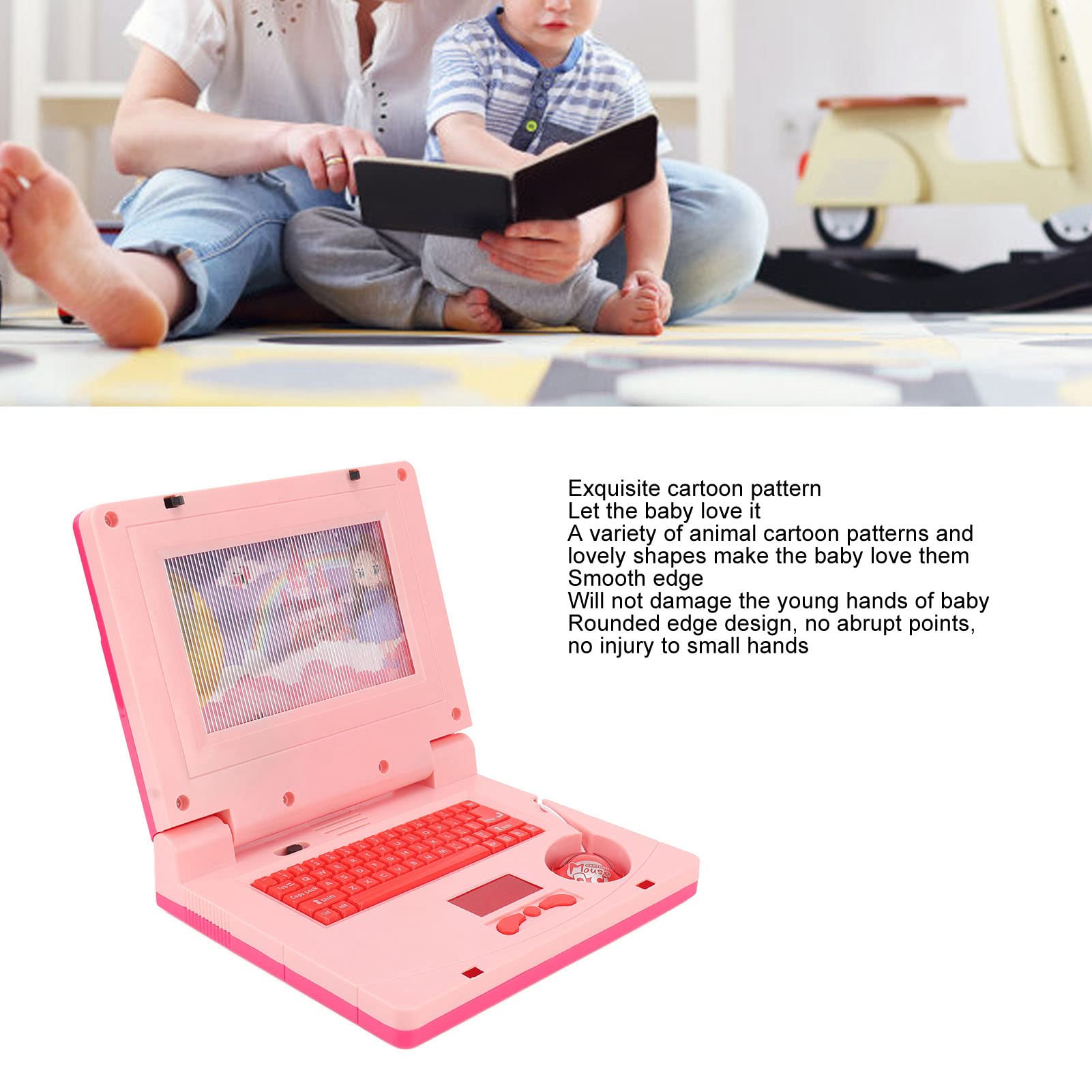 Kids Exploration Toy Laptop Educational Learning Computer, Children's Educational Interactive Computer with 20 Learning Activities and 30 Pieces of Popular Music, Birthday (Pink)