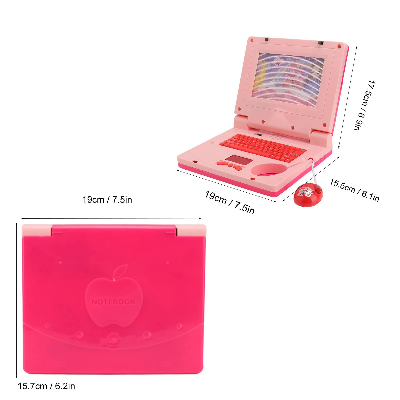 Kids Exploration Toy Laptop Educational Learning Computer, Children's Educational Interactive Computer with 20 Learning Activities and 30 Pieces of Popular Music, Birthday (Pink)