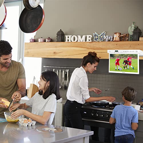 SYLVOX 15.6" Kitchen Smart TV Flap Down Screen TV Google TV Supports LED Clock Alarm Clock WiFi & Wireless Connection, Storage Design, can be Installed in The Bottom of The Cabinet (KT16A0KGGA)