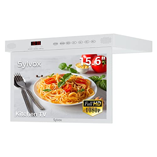 SYLVOX 15.6" Kitchen Smart TV Flap Down Screen TV Google TV Supports LED Clock Alarm Clock WiFi & Wireless Connection, Storage Design, can be Installed in The Bottom of The Cabinet (KT16A0KGGA)