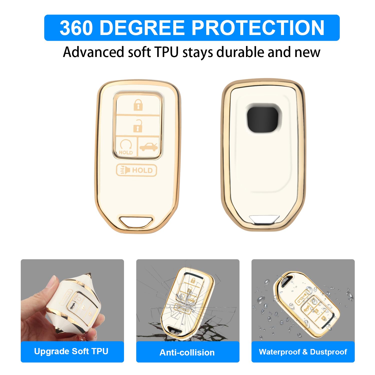 QBUC for Honda Key Fob Cover Case with Keychain for Honda Accord Civic CR-V CRV Pilot Passport Insight EX EX-L 5 Buttons