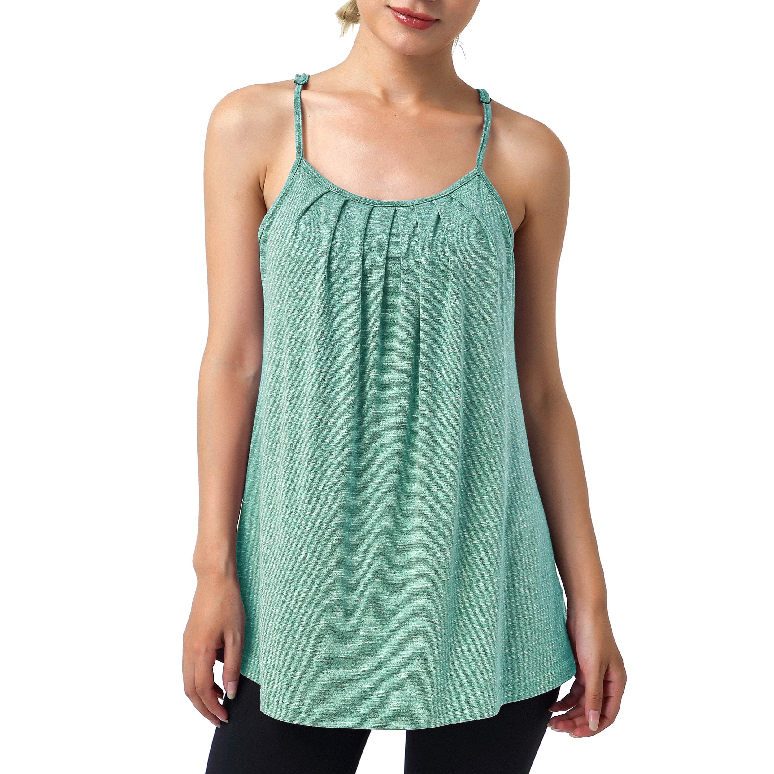 Hibelle Cami with Built in Bra, Spaghetti Strap Tanks Workout Clothes for Women Plus Size Relaxed Fit Breathable Clothing Summer Sleeveless Tunic Tops Mint Green XX-Large