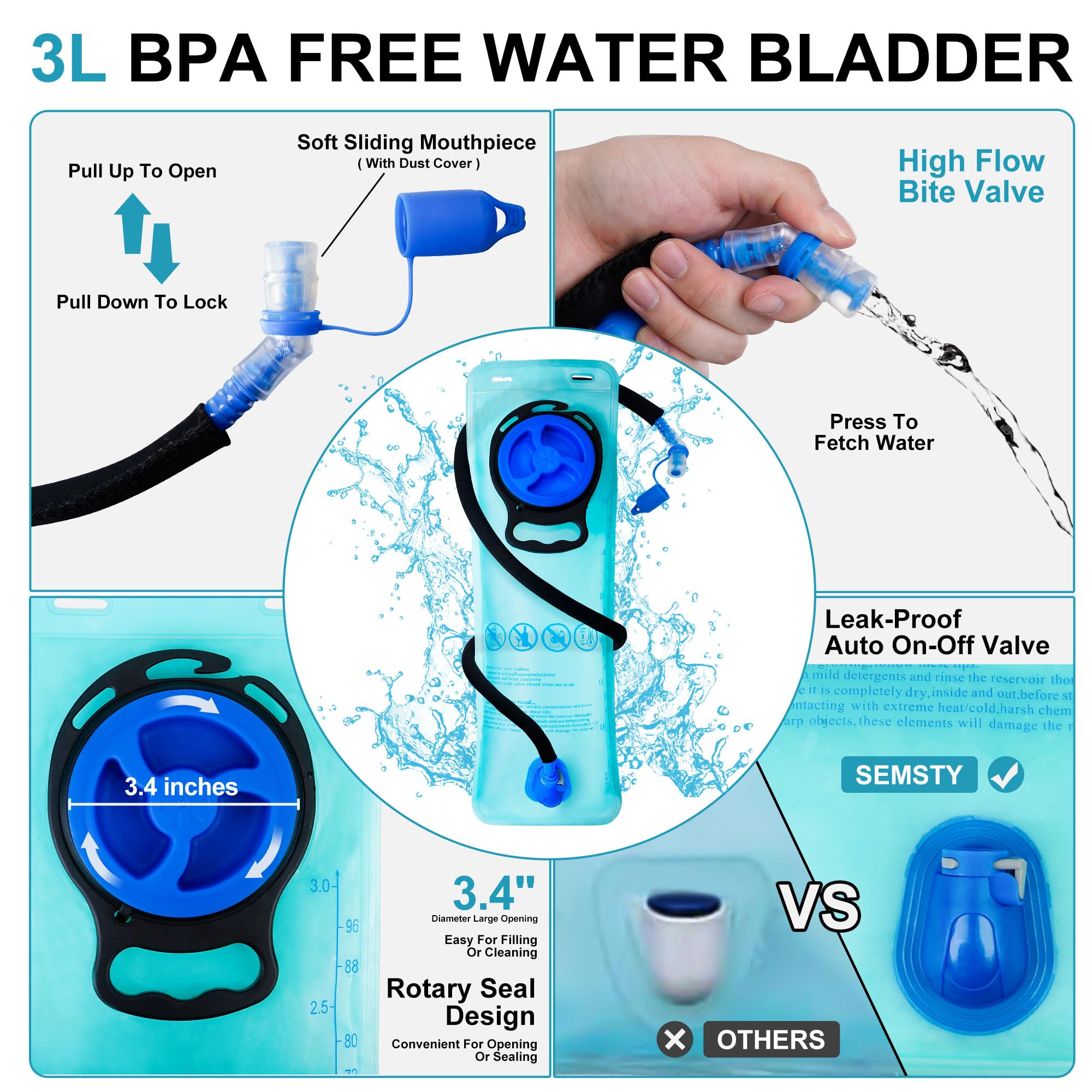 Hydration Backpack 25L, Hiking Backpack with 3L Water Bladder, Light Water Backpack for Camping Cycling or Daily Men Women
