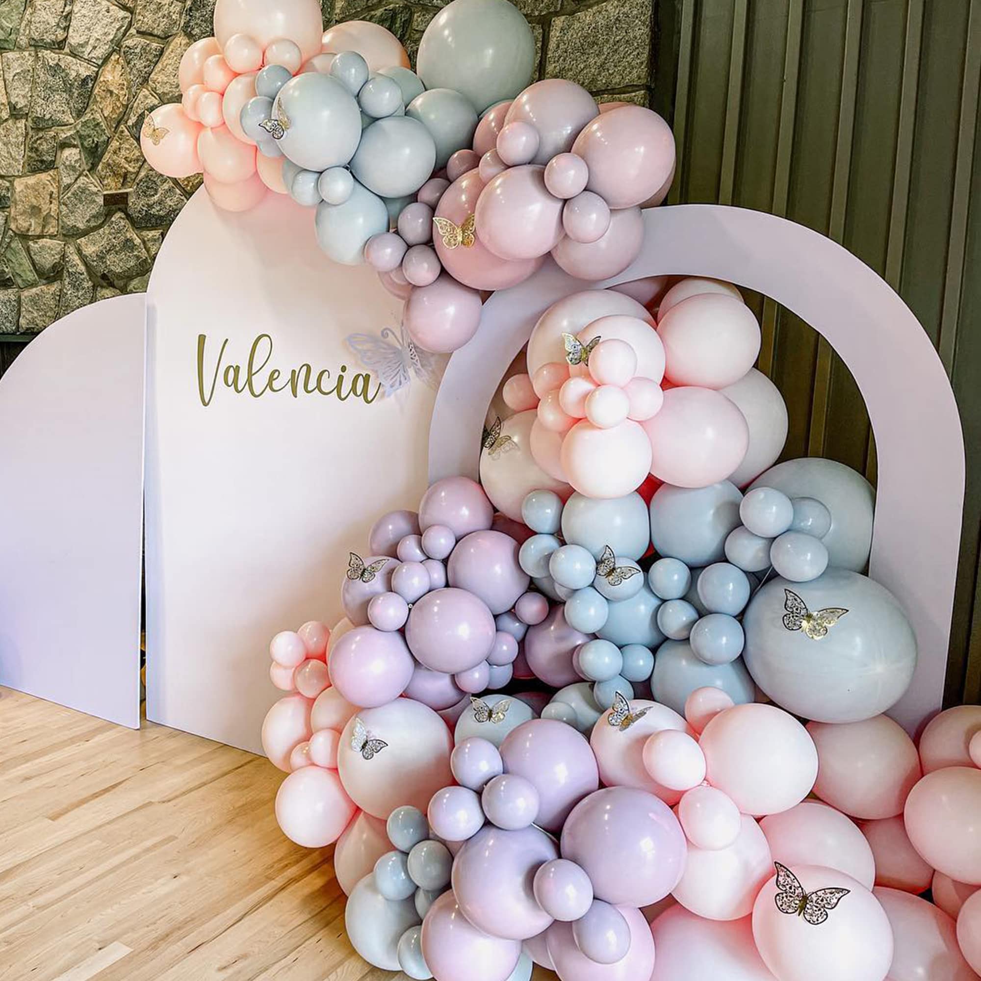 DIY 108Pcs Double-Stuffed Balloon Garland Arch Kit - Decorating Strip Kit for Garland Double Layer Baby Pink Apricot Dusty Blue Purple Balloons Set for Wedding Birthday Baby Shower Party Decoration…