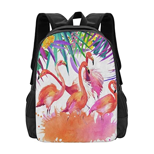 Tropical Flowers Leaves Flamingo Casual Backpack School Bag Laptop Travel Backpack for Men Women
