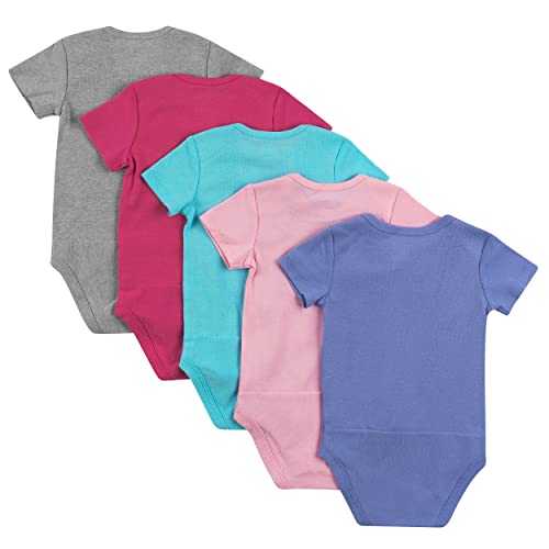 Hanes Unisex Baby Bodysuits, Ultimate Flexy Short Sleeve For Boys & Girls, 5-pack, Pink Turq Purple Set, 18-24 Months US