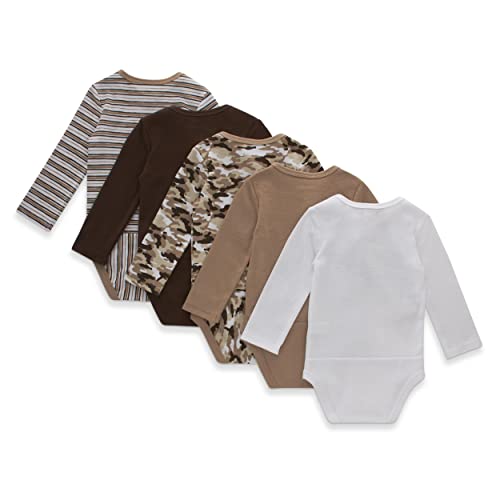 Hanes Unisex Baby Long Sleeve Bodysuit, Ultimate Flexy Boys & Girls, 5-pack, Brown/Tan, 12-18 Months US