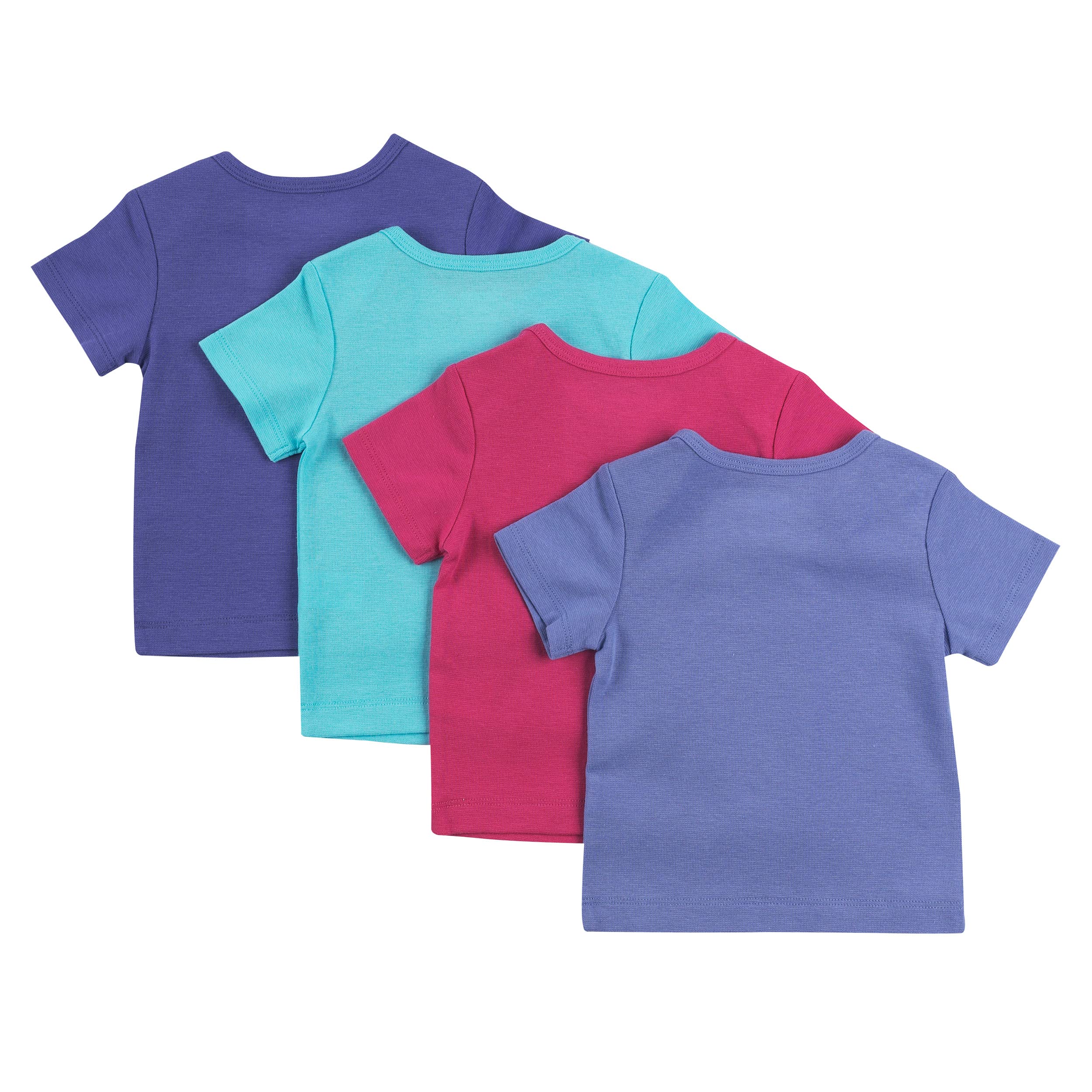 Hanes Baby T, Flexy Soft Stretch Shirt, Expandable Shoulder, 4-Pack, Pink Turq Purple Set, 18-24 Months