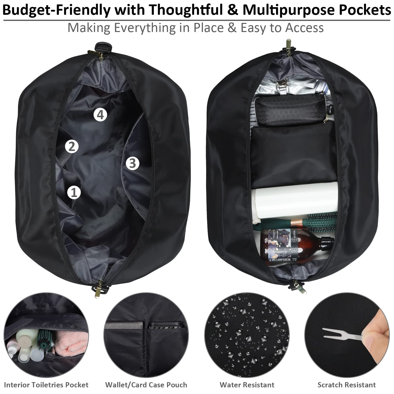 Large Duffle Bag for Travel Waterproof 21 Inch, Vankor Gym Duffel Bag for Women Men Durable Carry on Weekender Overnight Sports Luggage Weekend Beach Yoga Workout Hospital Mommy Diaper Bag Black