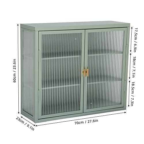 HomSof Wall Cabinet Haze Double Glass Door Detachable Shelves for Office, Dining, Living Room, Kitchen and Bathroom, Mint Green