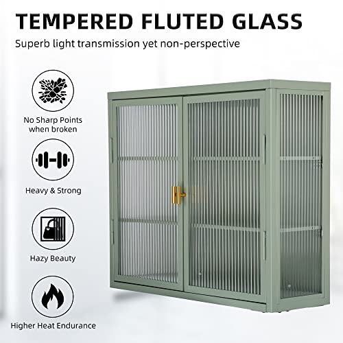 HomSof Wall Cabinet Haze Double Glass Door Detachable Shelves for Office, Dining, Living Room, Kitchen and Bathroom, Mint Green