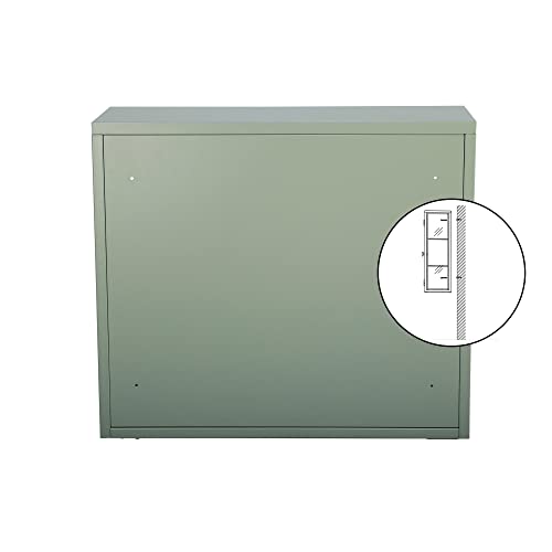 HomSof Wall Cabinet Haze Double Glass Door Detachable Shelves for Office, Dining, Living Room, Kitchen and Bathroom, Mint Green