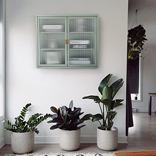 HomSof Wall Cabinet Haze Double Glass Door Detachable Shelves for Office, Dining, Living Room, Kitchen and Bathroom, Mint Green