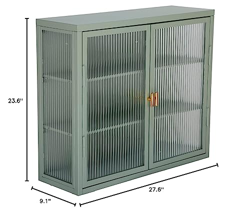 HomSof Wall Cabinet Haze Double Glass Door Detachable Shelves for Office, Dining, Living Room, Kitchen and Bathroom, Mint Green