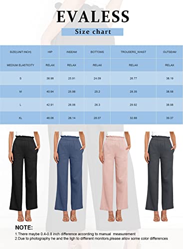 EVALESS Wide Leg Pants for Women Casual Loose Elastic High Waisted Waffle Knit Work Lounge Palazzo Dress Pants Trousers with Pockets Blue X-Large