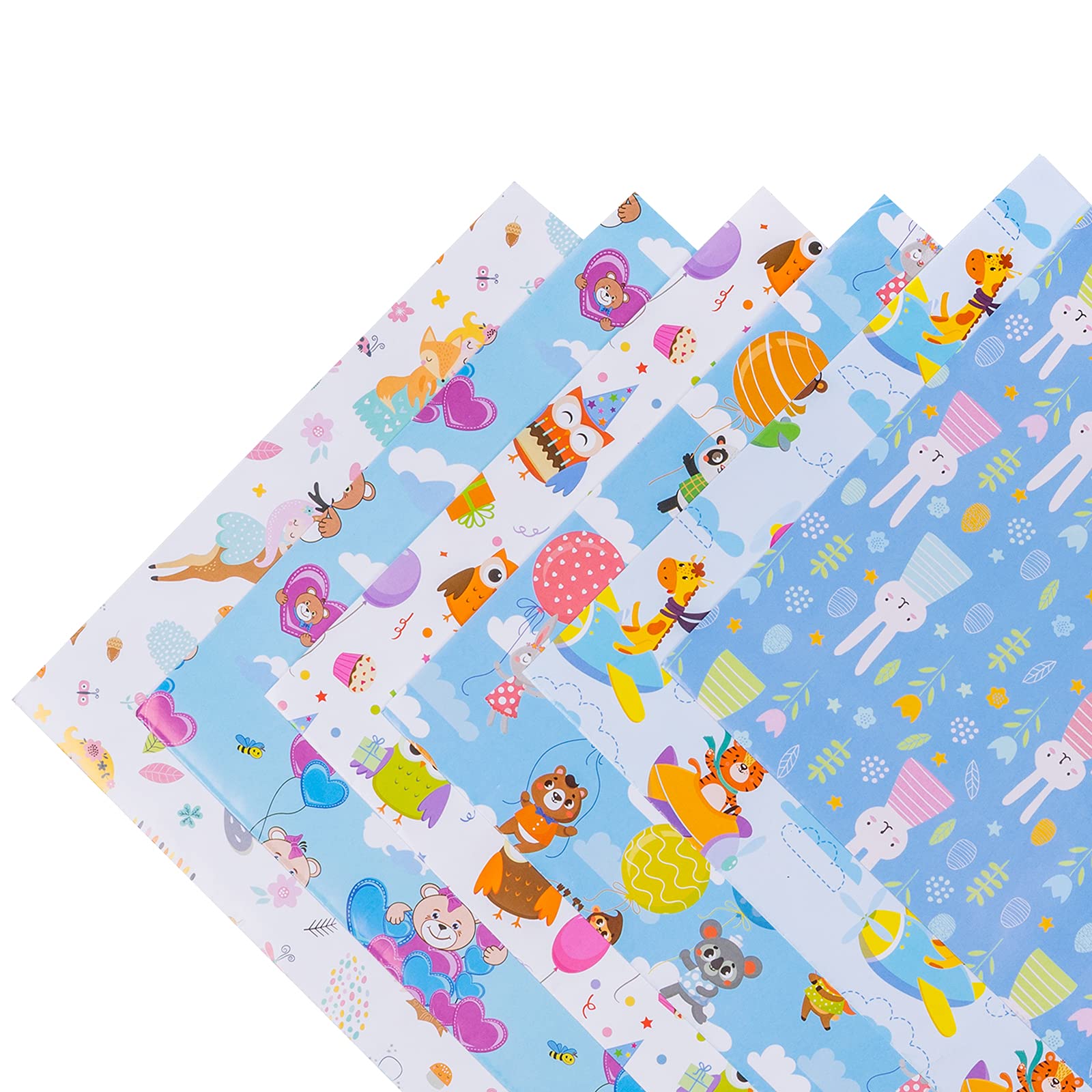 LeZakaa Birthday Wrapping Paper Sheet - 12 Sheet with 6 Different Animal Design for Kids, Boys, Girls -27.5 x 19.6 inches Per Sheet