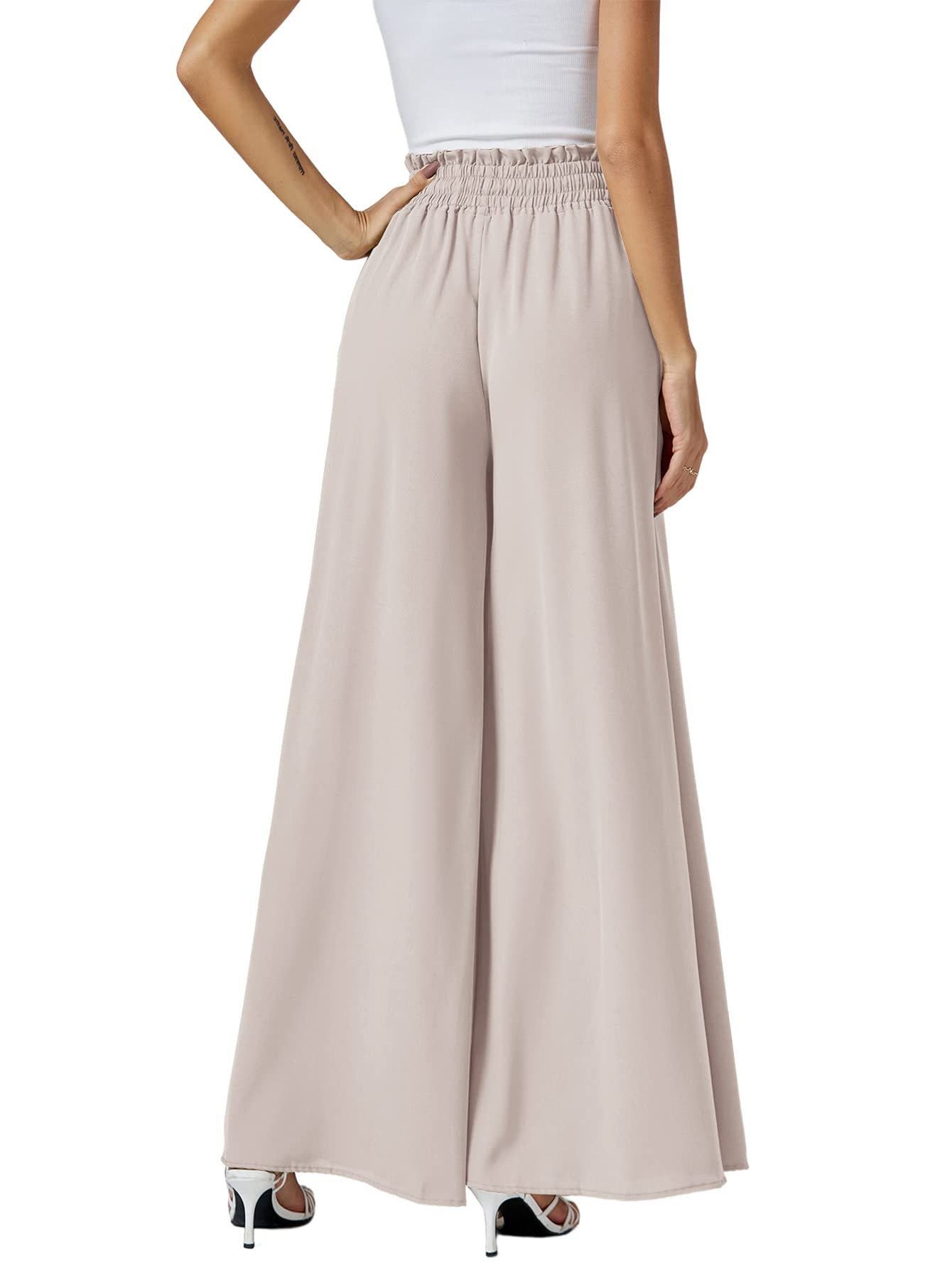 LYANER Women's Drawstring Elastic High Waisted Wide Leg Palazzo Pants Loose Casual Trousers Beige X-Large